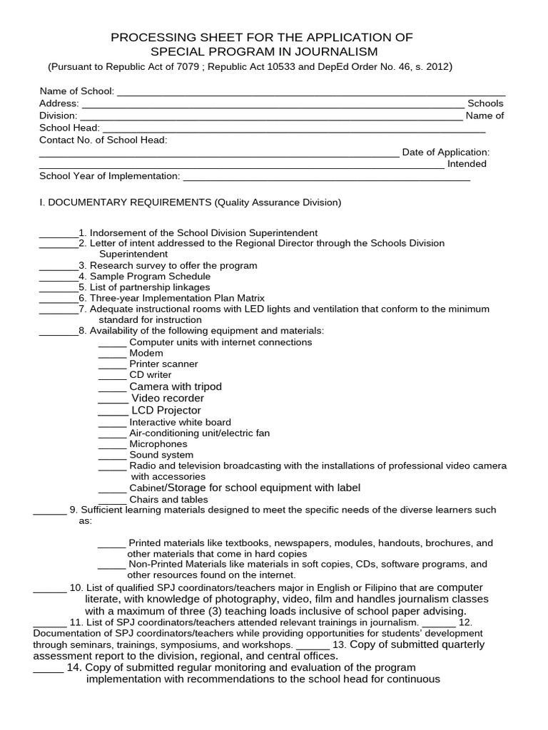 Special Program in Journalism Application | PDF