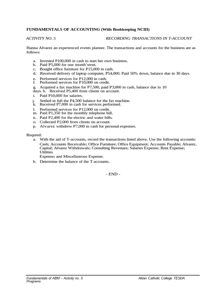 T-Account Transactions for Accounting Basics | PDF