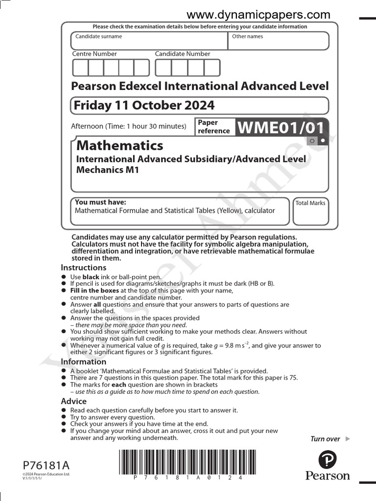 M1 Oct 2024 Model Answers | PDF | Force | Physical Phenomena