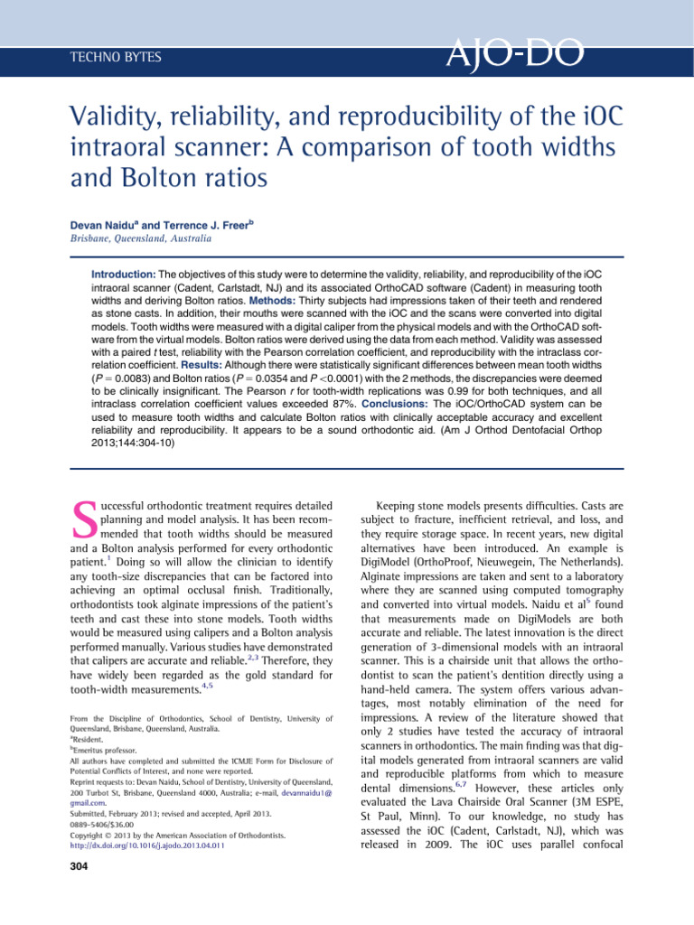 iOC Scanner Validity in Tooth Measurement | PDF | Orthodontics