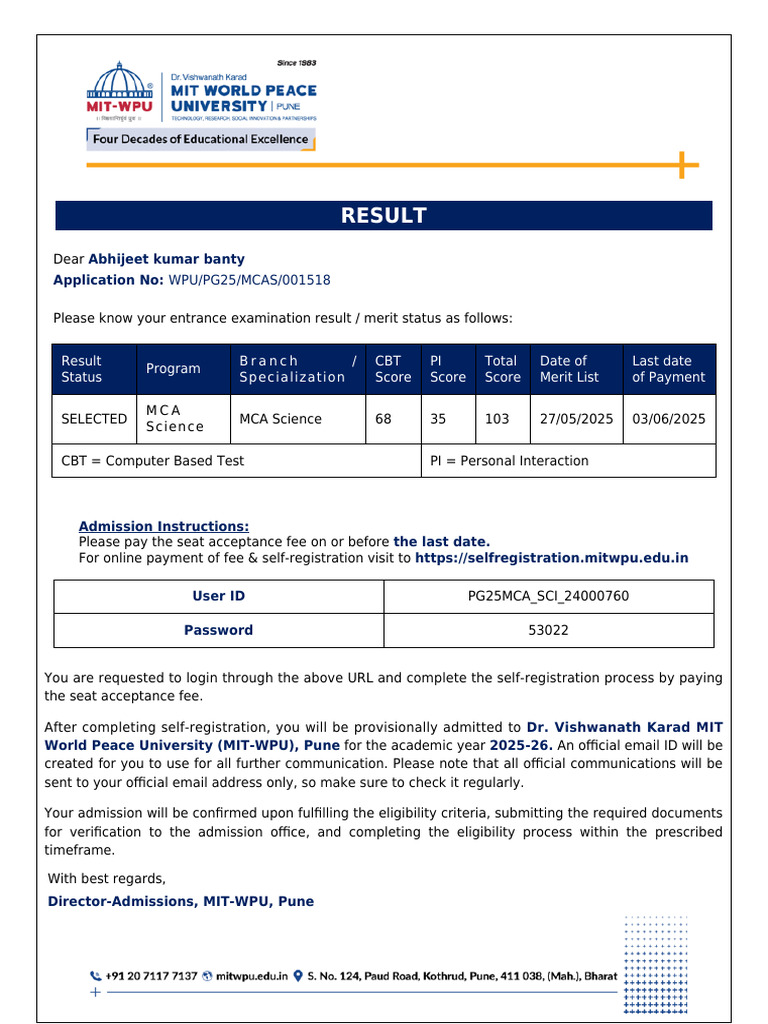 Your Result WPU PG25 MCAS 001518 | PDF