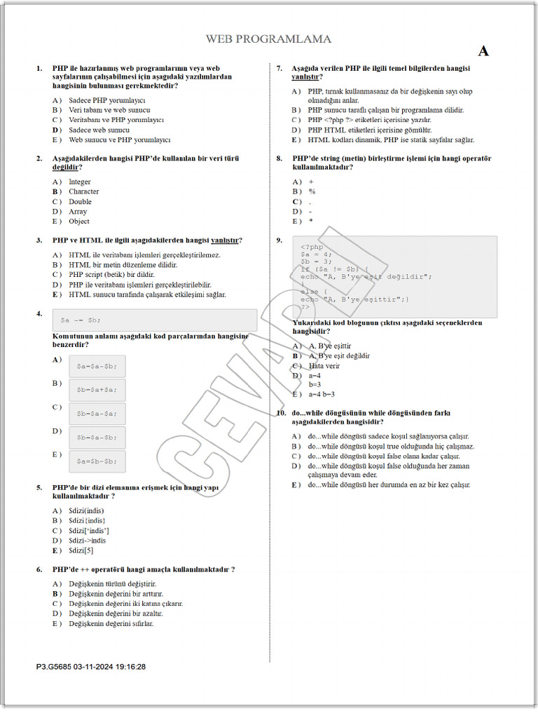 Vize Web Programlama 2024 Güz | PDF