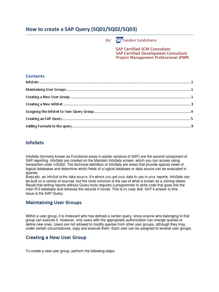 How To Create A SAP Query - SQ01-SQ02-SQ03 | PDF | Databases | Digital ...