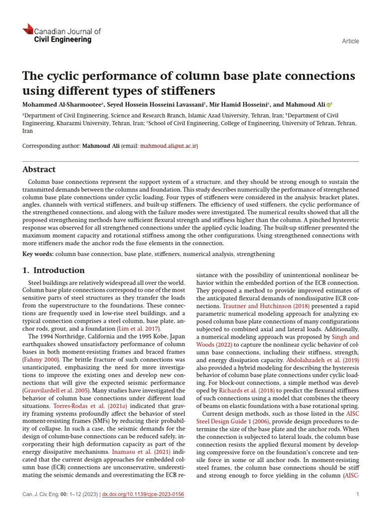 2023 The Cyclic Performance of Column Base Plate Connections Using ...
