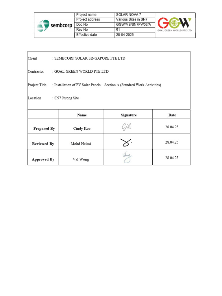 GGW Method Statement (Rev1) - 02.05.25 - Section A - R1 | PDF | Photovoltaic System | Photovoltaics