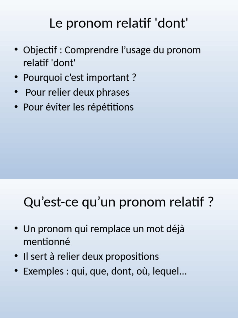 Pronom Relatif Dont | PDF