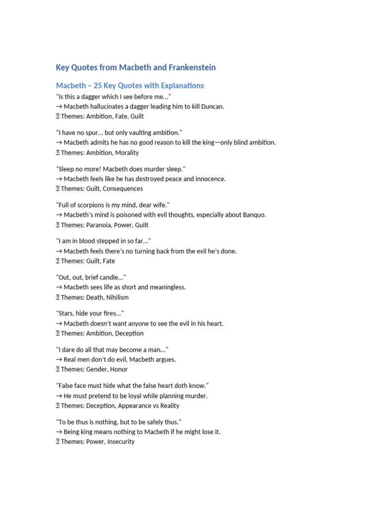 Key Quotes from Macbeth & Frankenstein | PDF | Macbeth