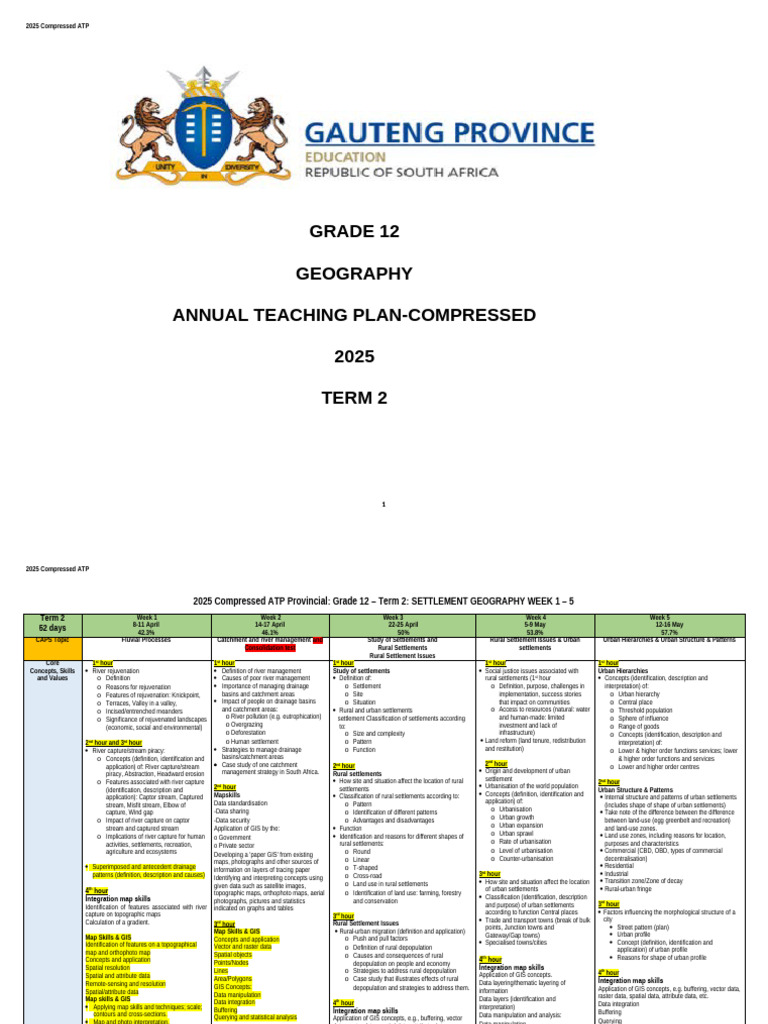 Grade 12 Term 2 Compressed ATP 2025 | PDF | Geographic Information ...