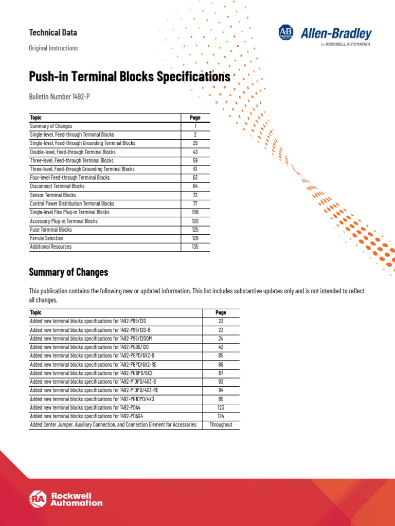 Push-In Terminal Blocks Specifications: Technical Data | PDF | Color ...