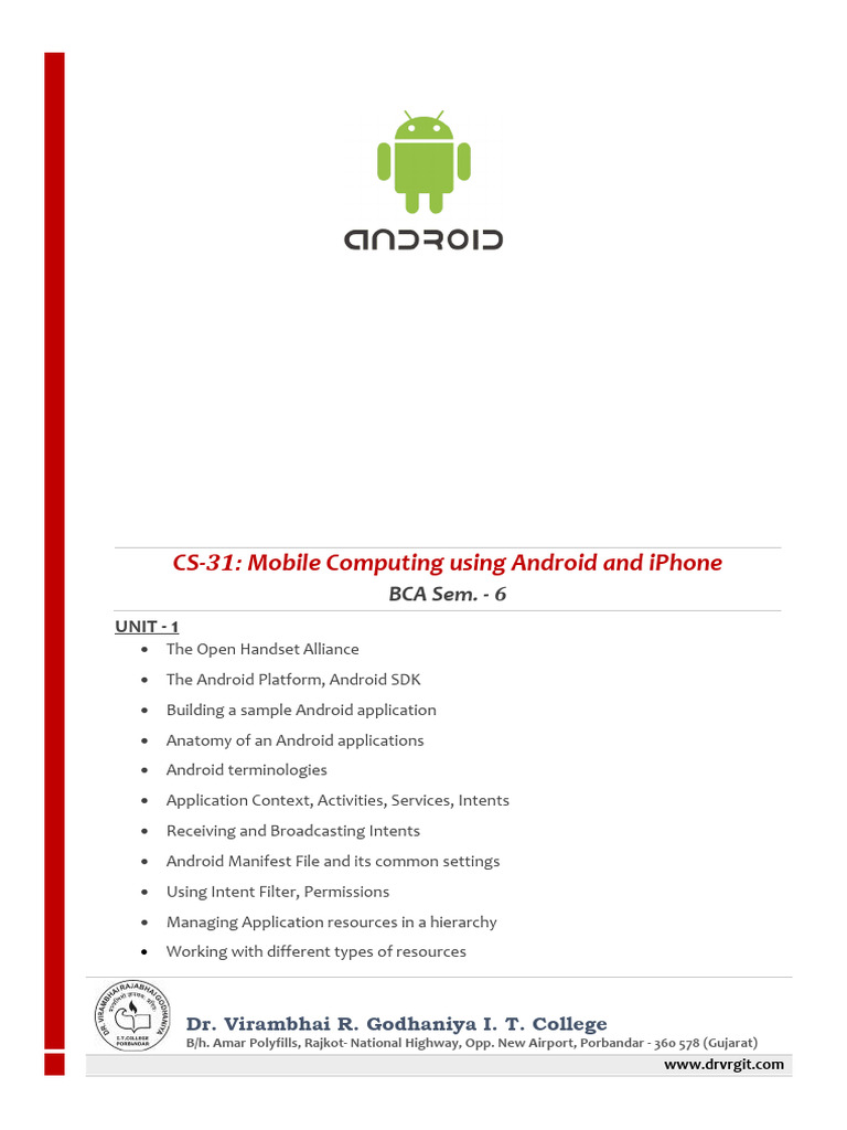 UNIT - 1 - Introduction To Android & Android Application Design | PDF ...