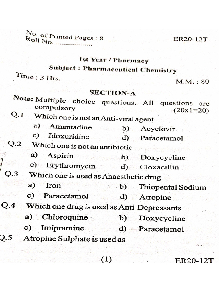 Previous Year Question Paper 1st Yr | PDF