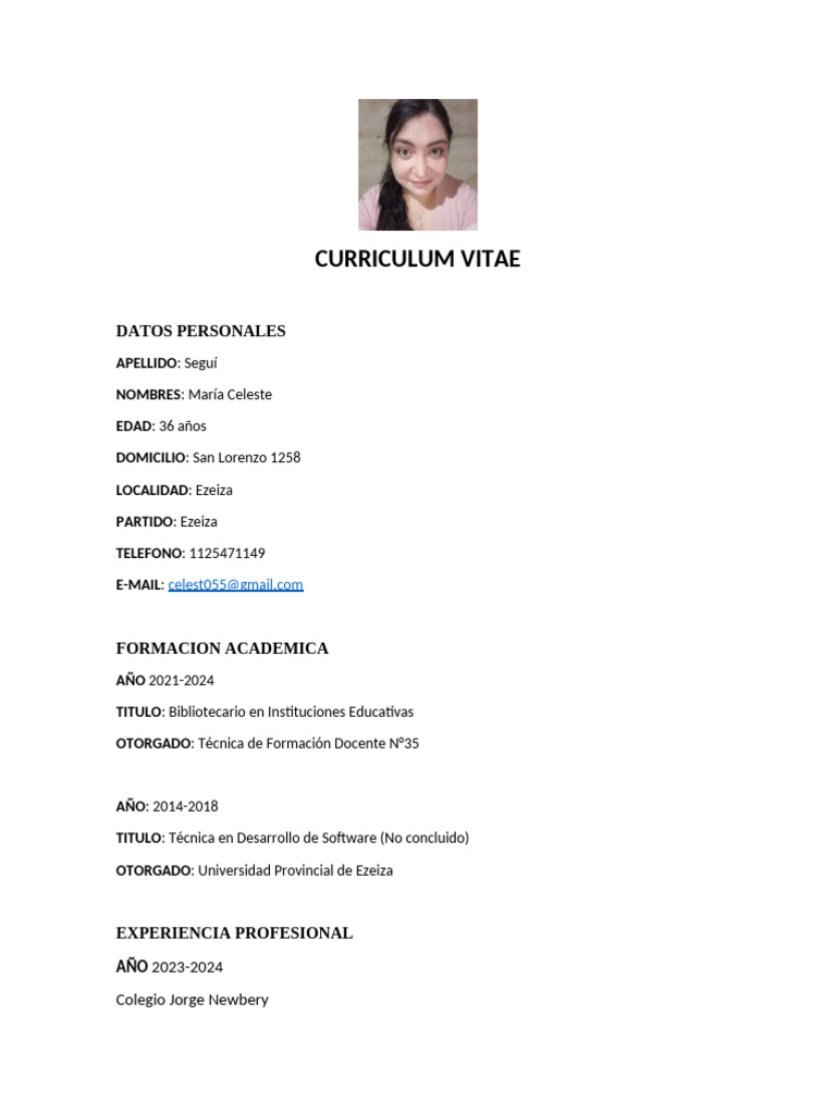 Curriculum Vitae Segui Celeste | PDF