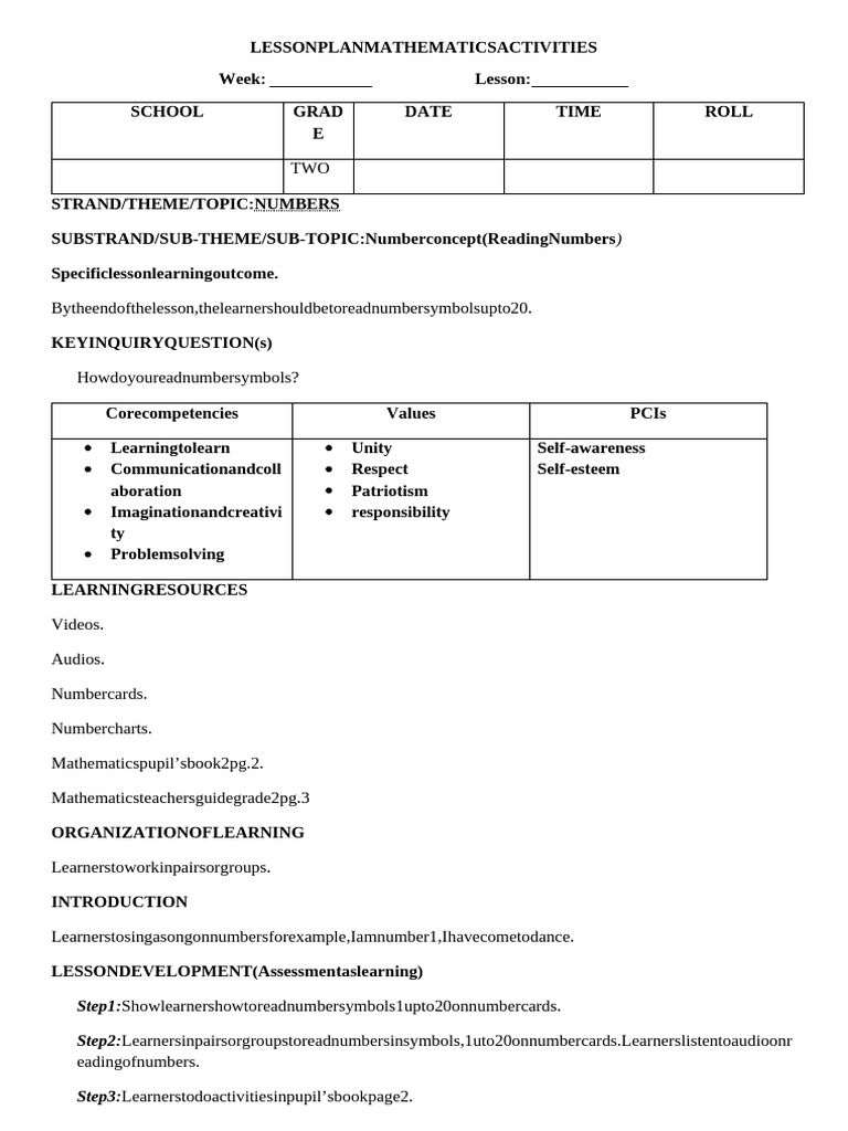 97 Grade 2 Mathematics Activities Term 1 Lesson Plans Word Format | PDF