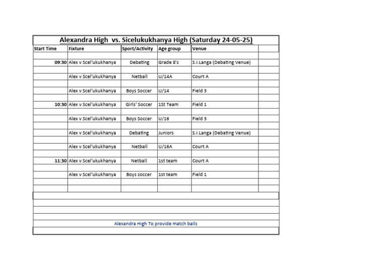Fixture Program Template | PDF