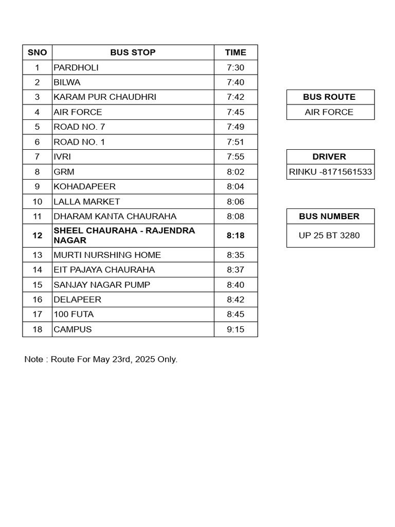 Tomorrow 3280 Airforce Bus Route For Students | PDF