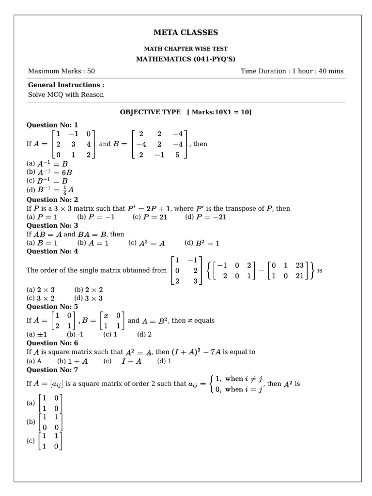 Mathematics (041-Pyq's) (15 - 06 - 2025) | PDF | Matrix (Mathematics) | Operator Theory