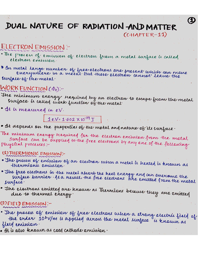Dual Nature of Radiation and Matter Handwritten Notes | PDF