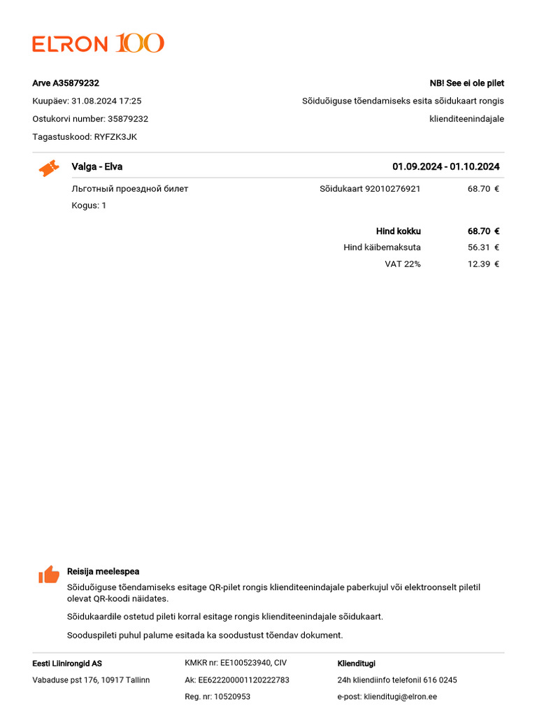 Elron Arve NR 35879232 | PDF