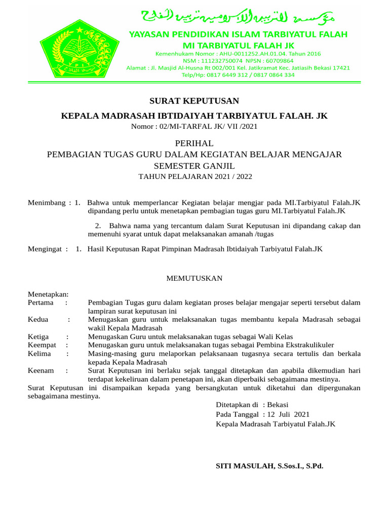 SK Mengajar 2021-2022 Ganjil | PDF