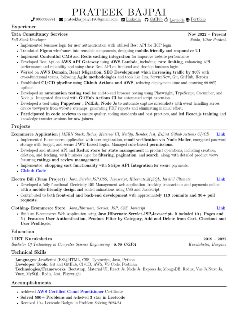 Updatedprateekresumejava Pdf Java Script Java Programming Language