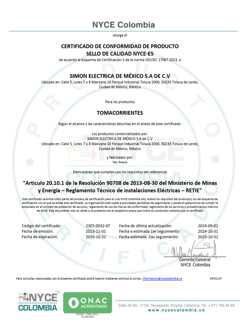 Certificado y Anexo 23E5-0032-07 (20240902) | PDF | México