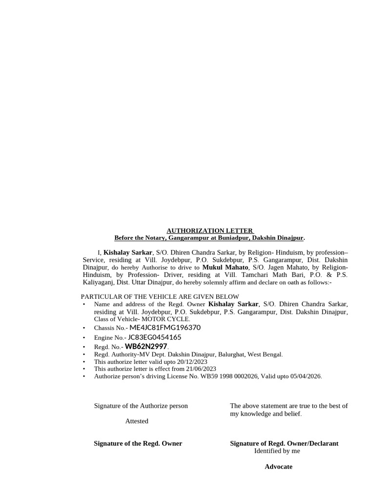 Authorise Letter Kishalay Sarkar | PDF