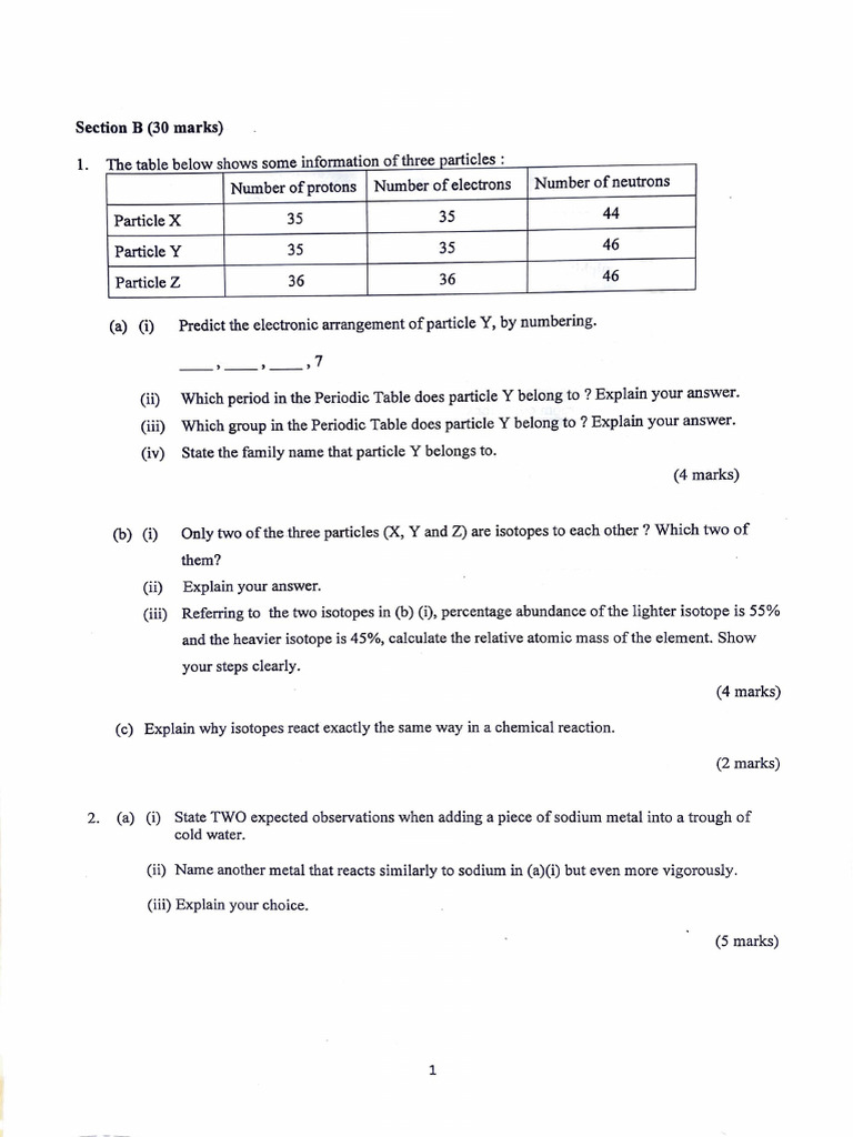 F3 Chem FE Practice Paper (Sections B & C) | PDF | Isotope | Chemical Reactions