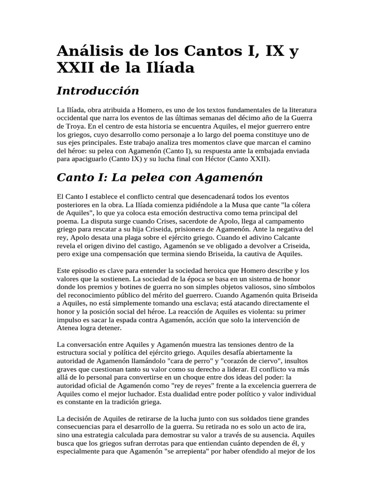 Análisis de Los Cantos I | PDF | Héctor | Aquiles