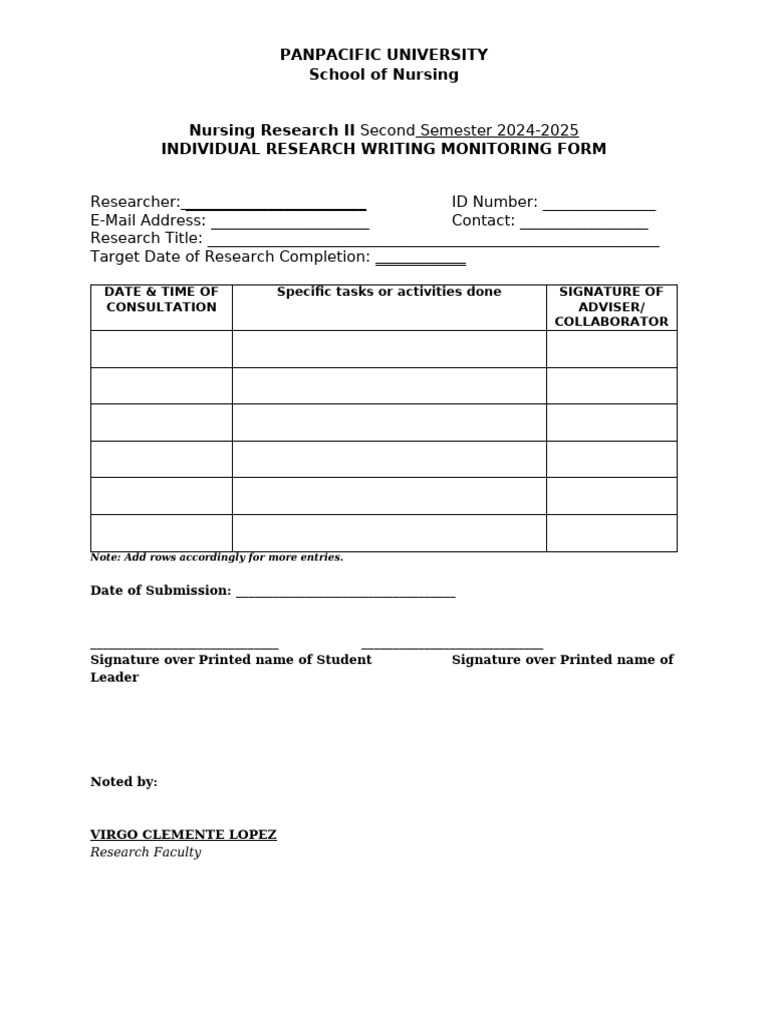 Individual Research Writing Monitoring Form 2025 | PDF