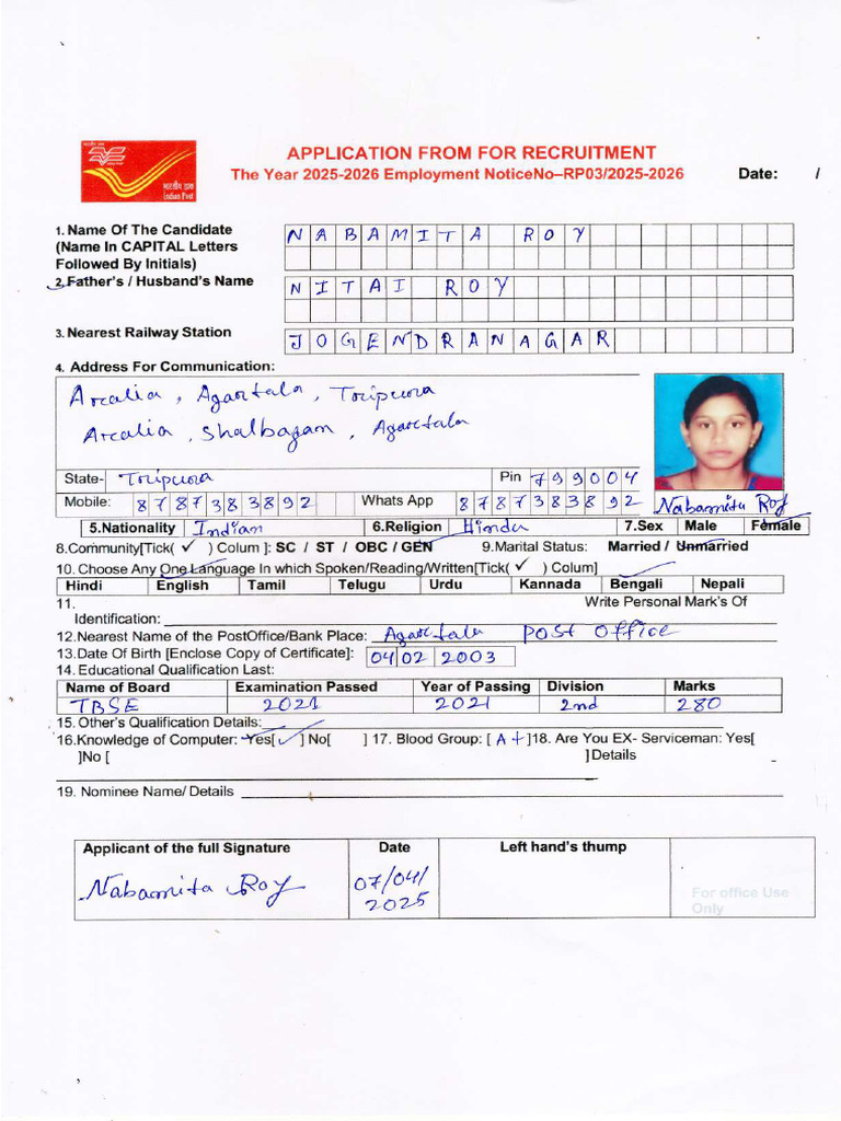 Application Form - Post Office | PDF