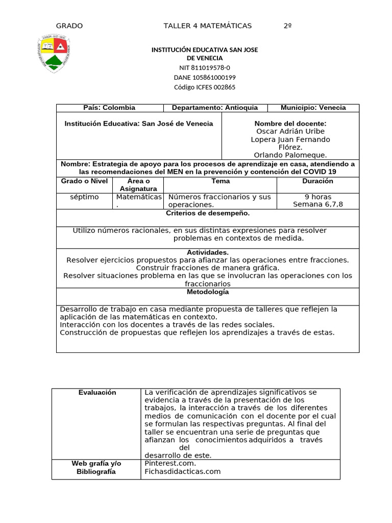 Matematicas P2 Julio Grado 7 Actividad 2 | PDF | Matemática Elemental | Aritmética