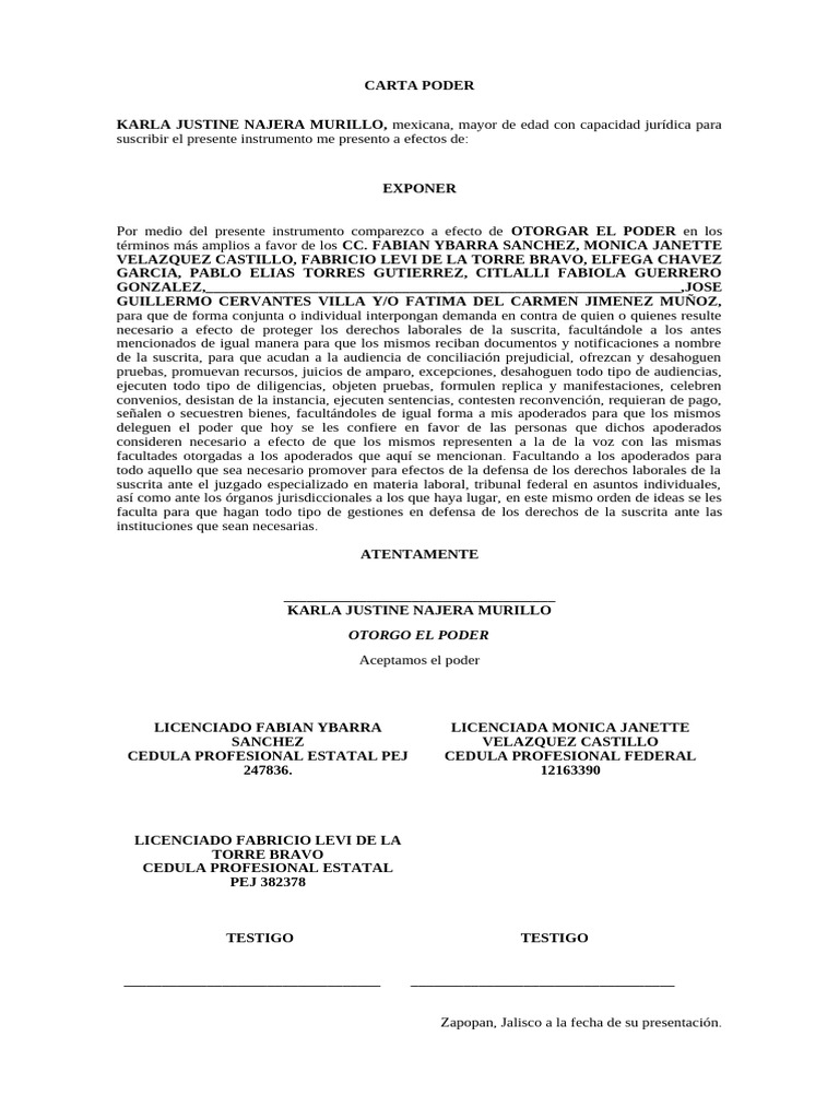 Carta Poder para Defensa Laboral | PDF | Ley Pública | Justicia