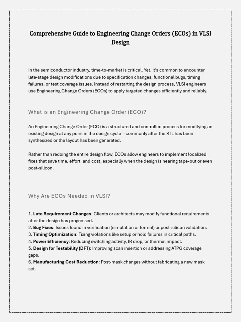 Engineering Change Orders in VLSI Design | PDF | Design | Electrical ...