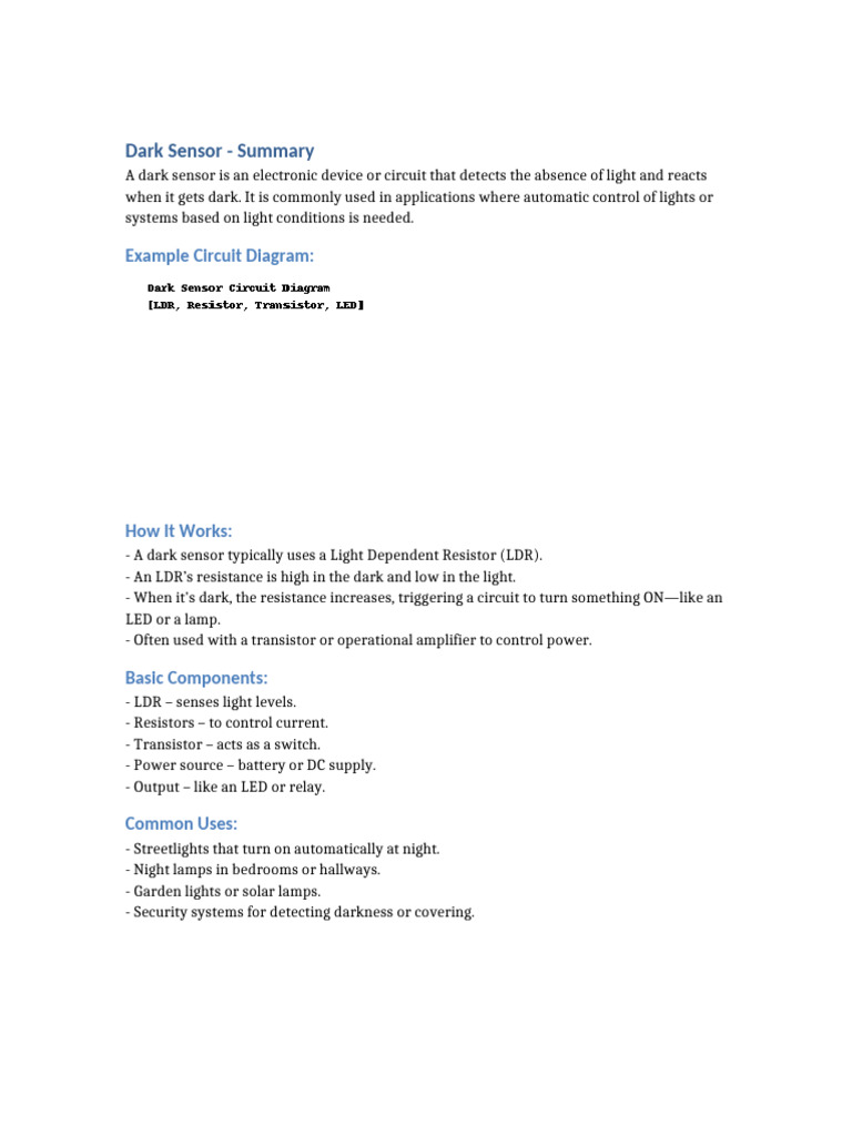 Dark Sensor Summary With Image | PDF