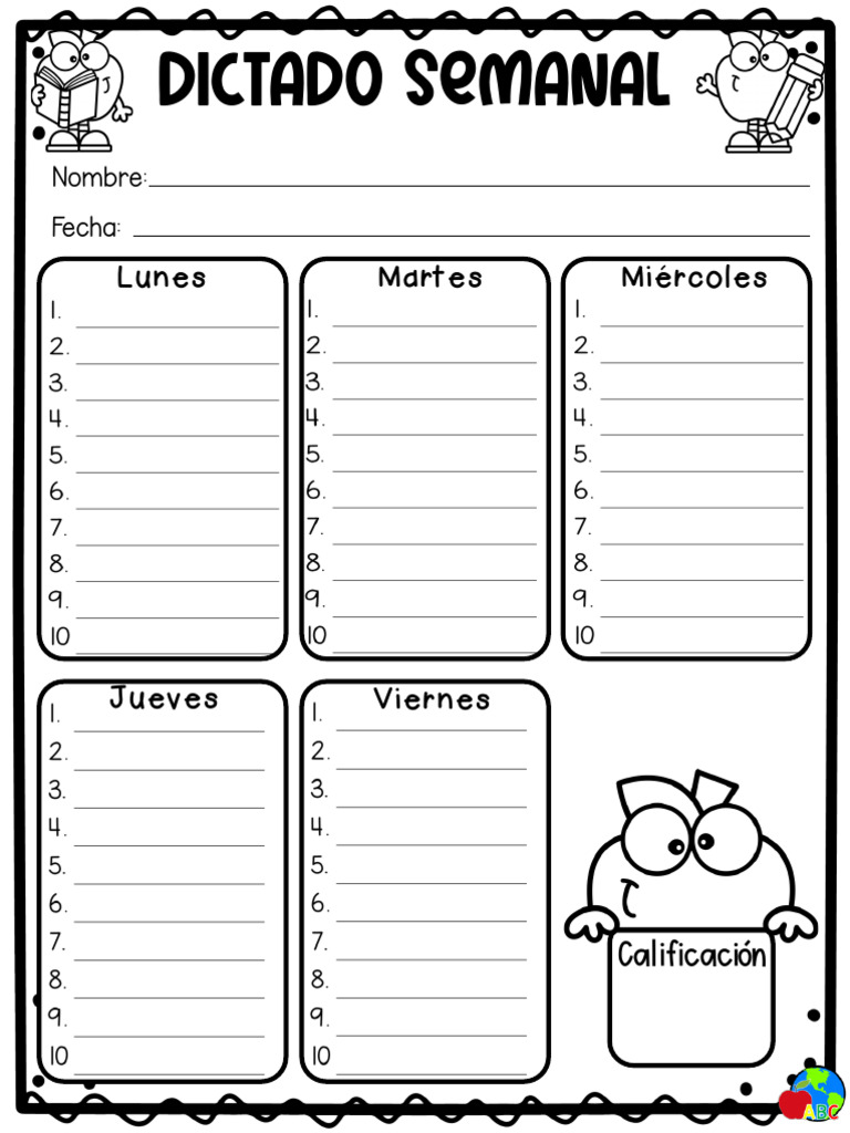 Plantilla de Dictado Semanal | PDF