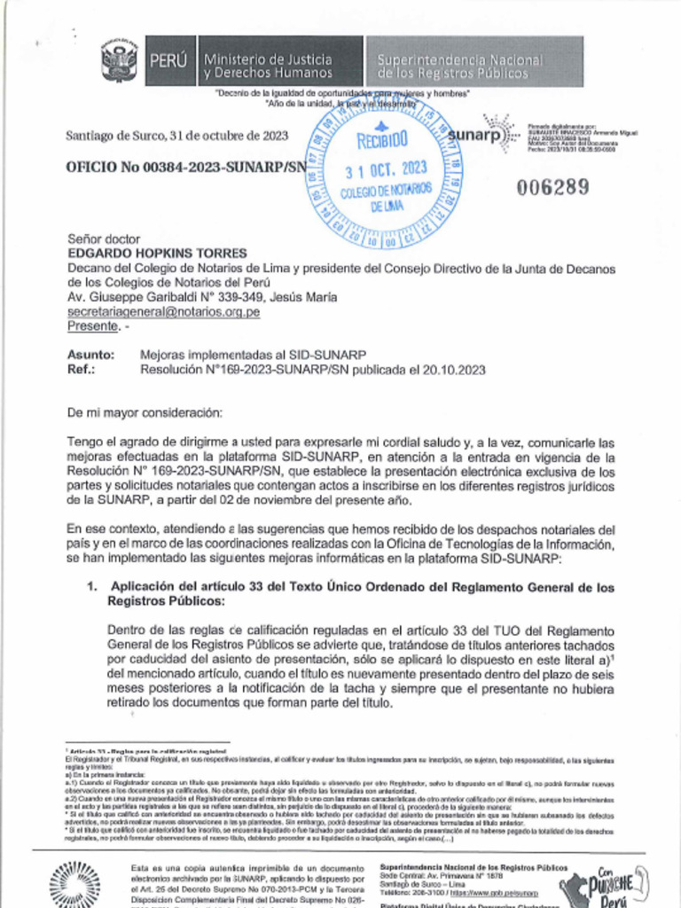 Oficio Circular #180-2023-CNL-D | PDF