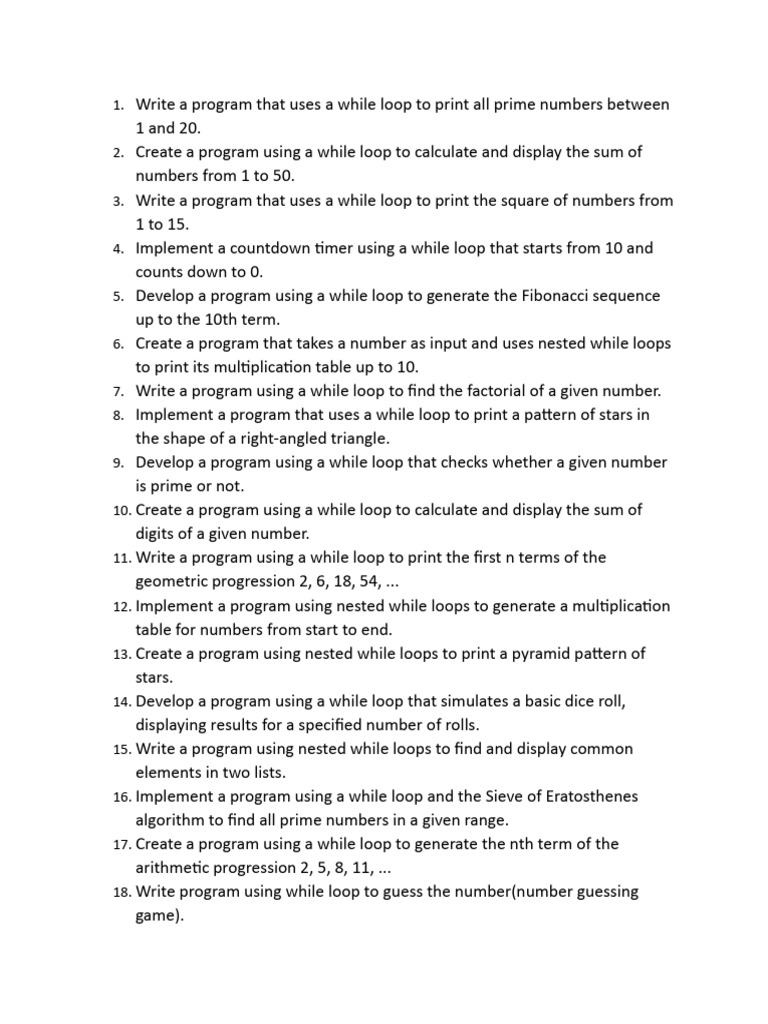 Assignment No.12 While Loop | PDF