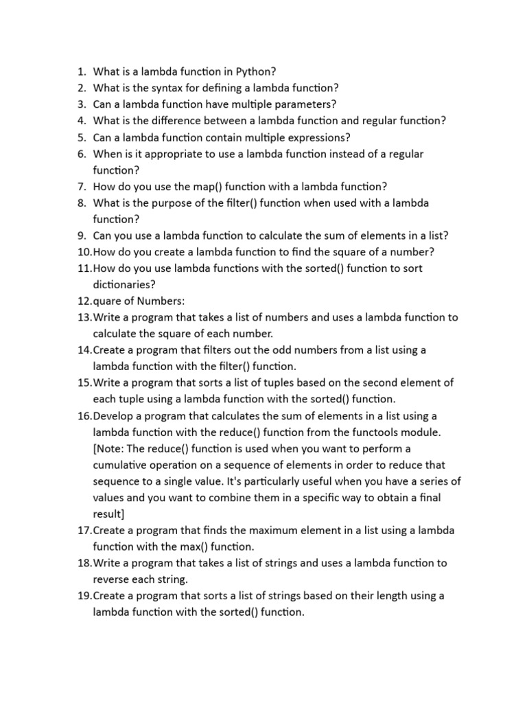 Assignment No.14 Lambda FN | PDF | Anonymous Function | Function (Mathematics)