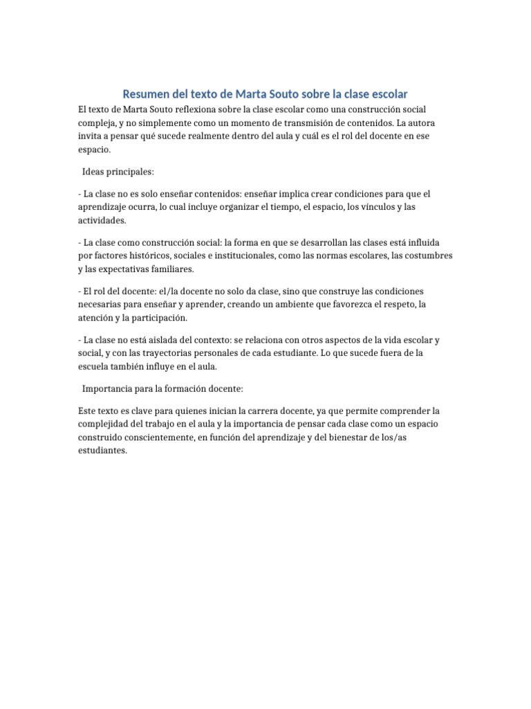 Resumen Marta Souto Clase Escolar | PDF