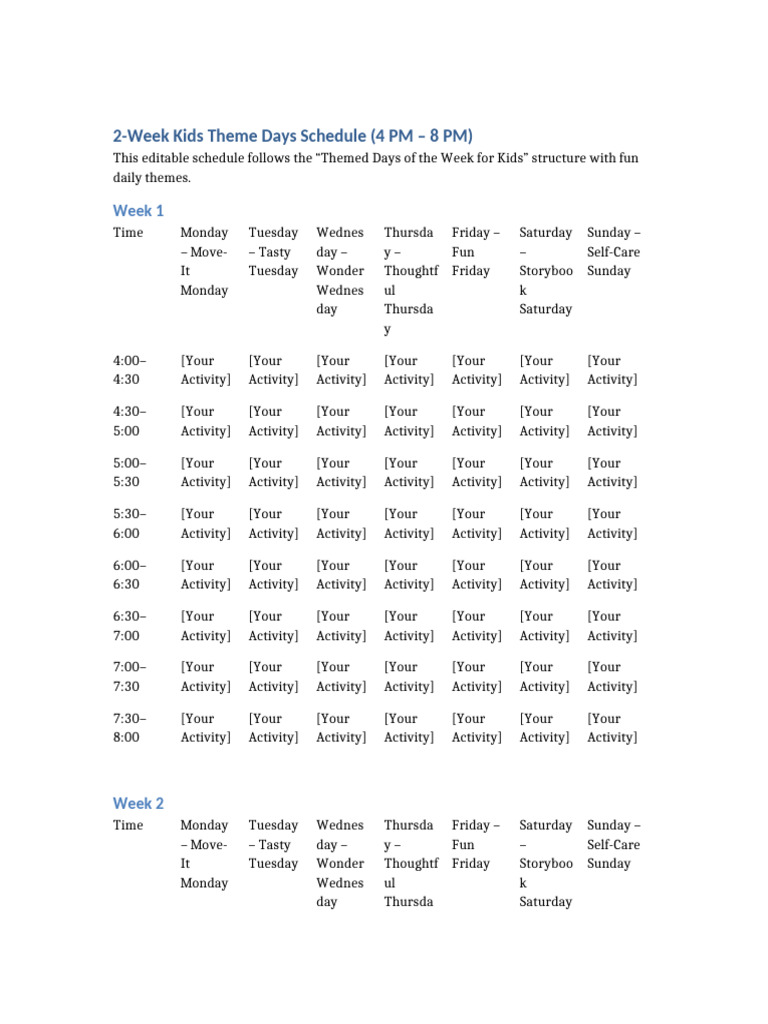Themed Days 2 Week Schedule Editable | PDF
