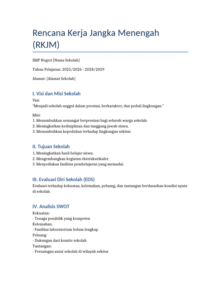 Contoh RKJM Sekolah | PDF