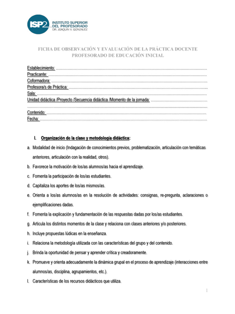Planilla de Evaluacion de Practica Docente | PDF | Aprendizaje | Evaluación