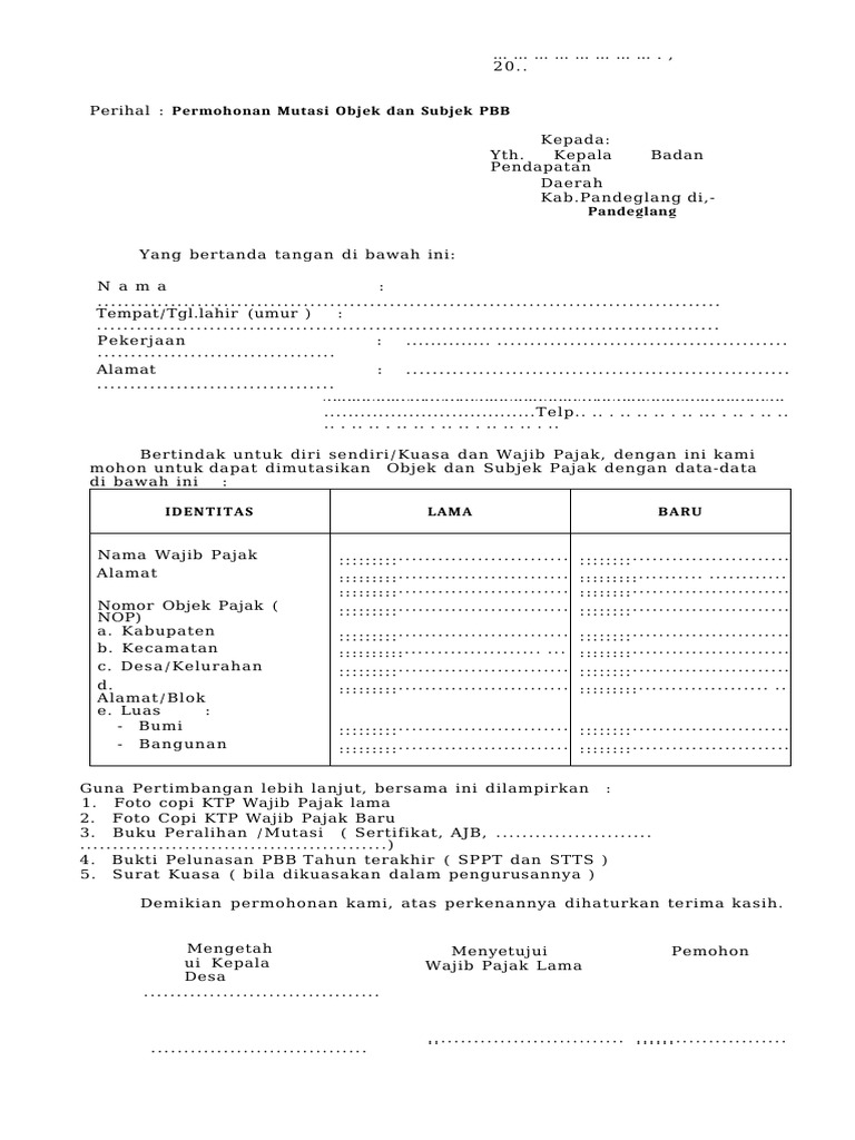 Permohonan Mutasi Objek PBB | PDF