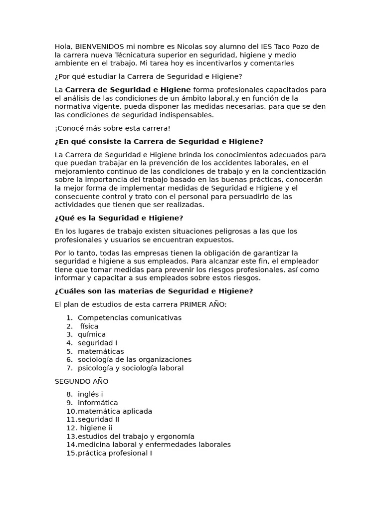 Por Qué Estudiar La Carrera de Seguridad e Higiene | PDF | Valores | Seguridad y salud ocupacional