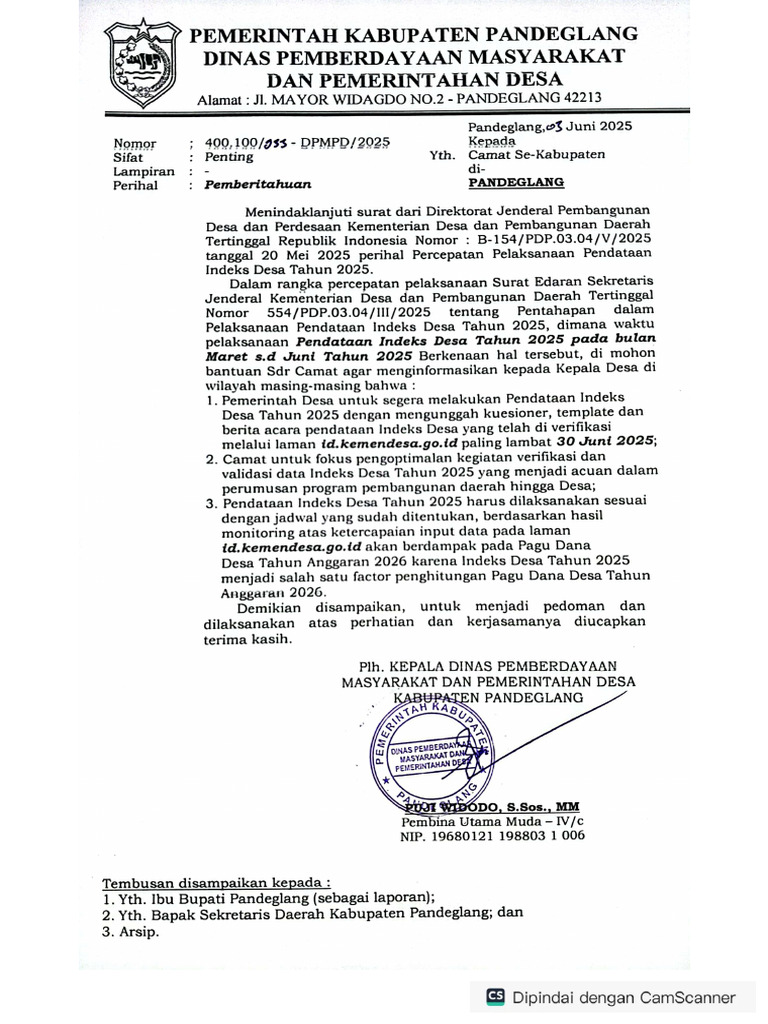 Surat Pemberitahuan Pendataan Indeks Desa Tahun 2025 | PDF
