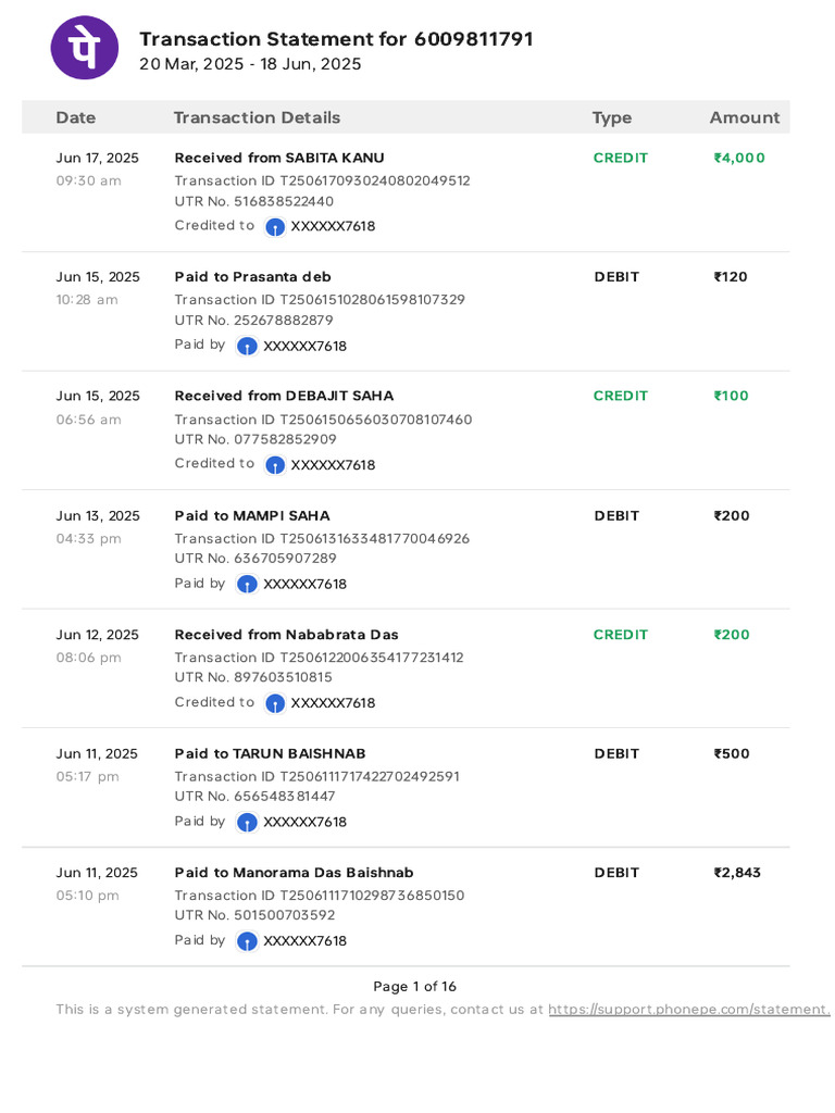 Transaction Statement for Account 6009811791 | PDF | Debit Card ...