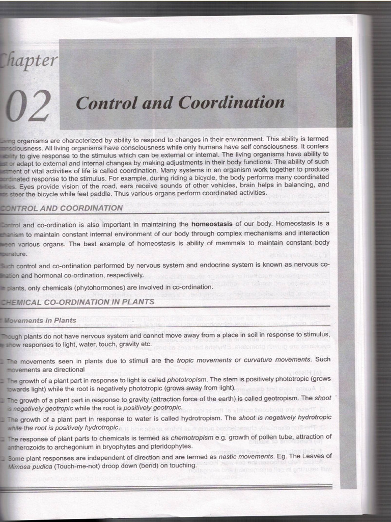 Class 10 Chapter - Control & Coordination | PDF