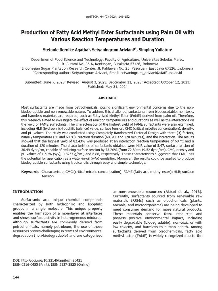 Jurnal Agritech Metil Ester Surfaktan | PDF | Surfactant | Chemical ...