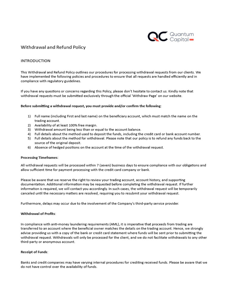 Withdrawal and Refund Policy Guide | PDF | Credit Card | Banks