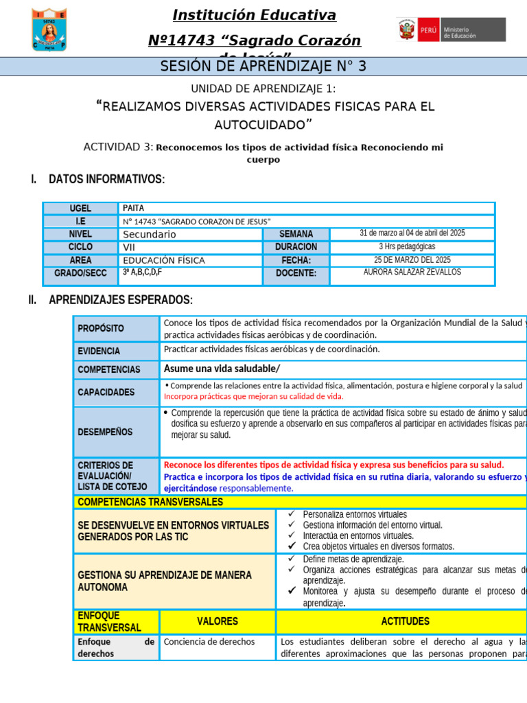 C3°4º Ses-Act 3-E.f U1 | PDF | Maestros | Aprendizaje